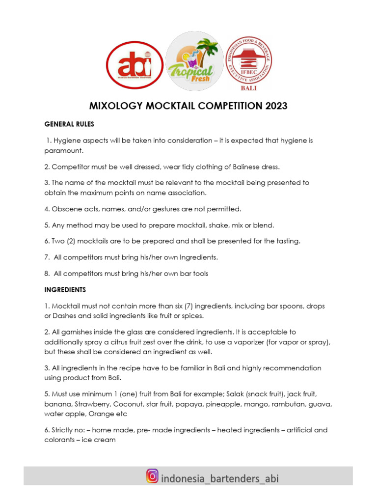 Mocktail Competition 2023 Rules | PDF | Cooking, Food & Wine