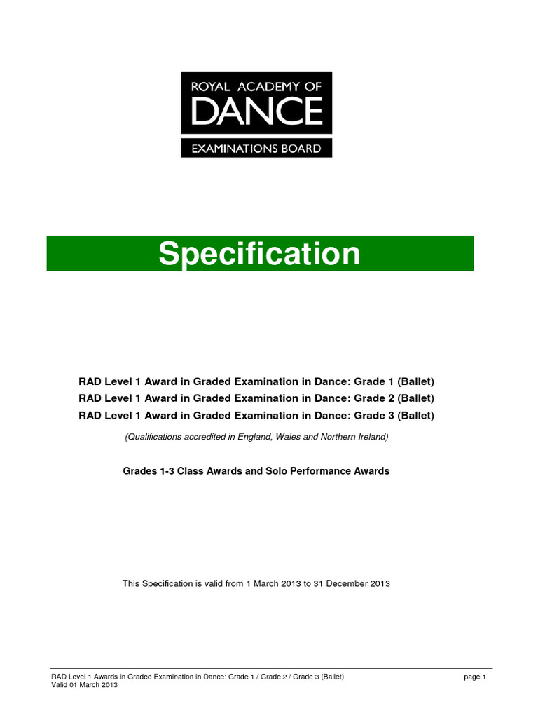 QCF Grades 1-3 Specification - Royal Academy of Dance | PDF