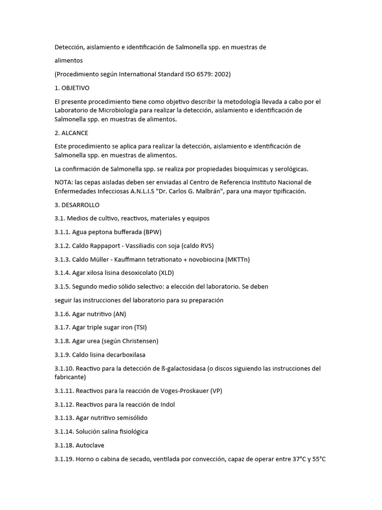 Resumen de ISO | Descargar gratis PDF | Salmonela | Microbiología