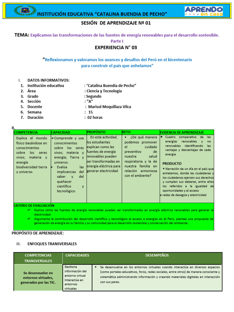 Sesión de Aprendizaje #02 Segundo A Exp.3 | PDF | Aprendizaje | Evaluación