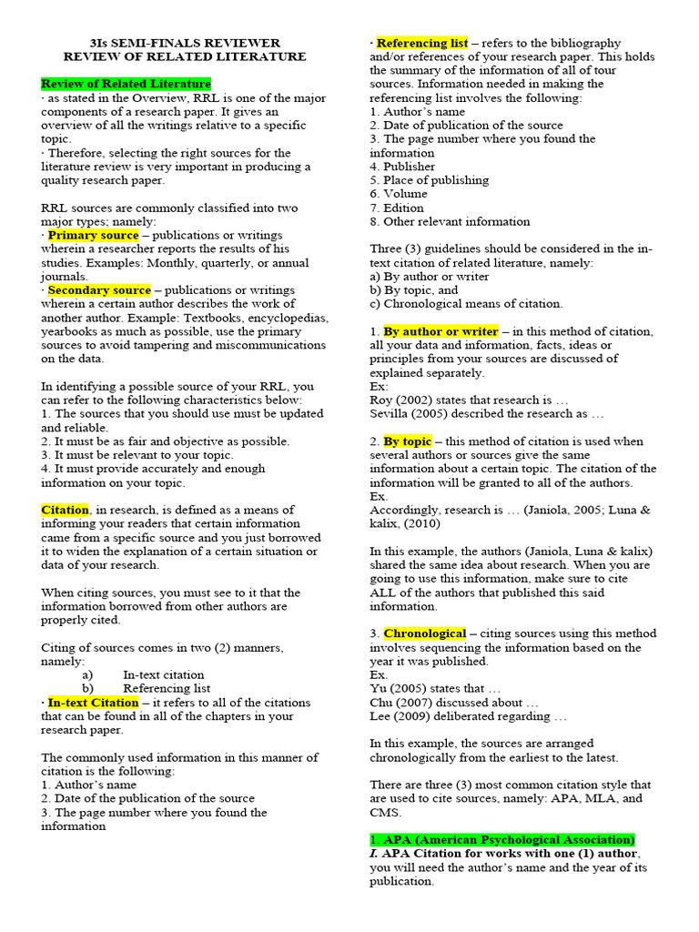 RRL Reviewer | PDF | Citation | Apa Style