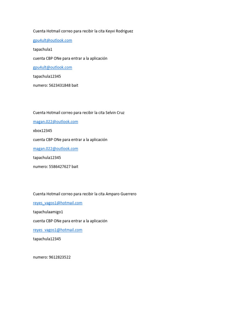 Cuenta Hotmail Correo para Recibir La Cita Keyvi Rodriguez | PDF