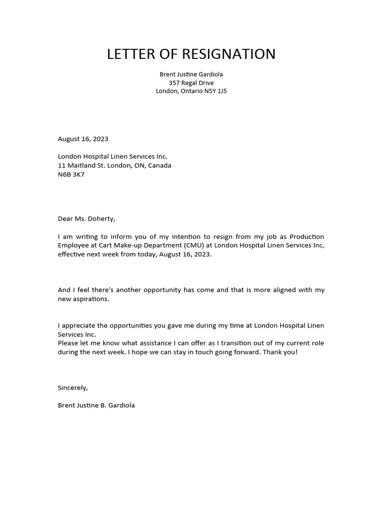 Resignation - Brent Justine Gardiola | PDF