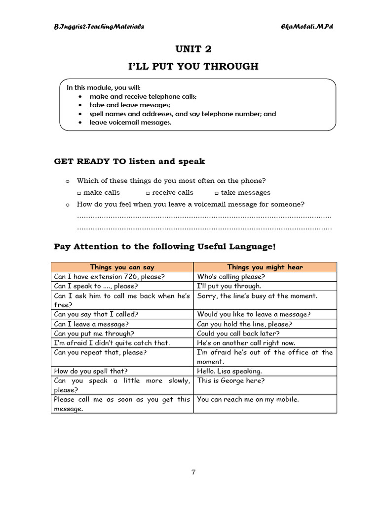 UNIT 2-I'll Put You Through | Download Free PDF | Voicemail