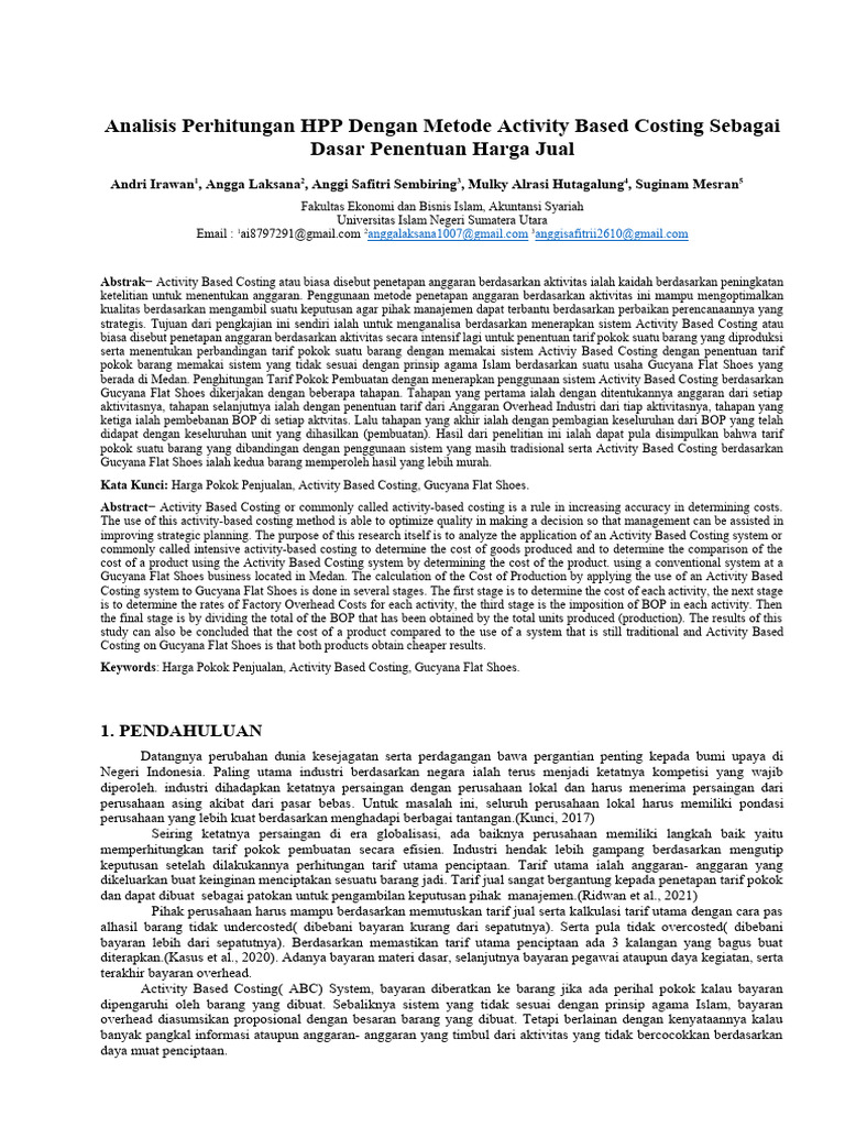 11 Analisis Perhitungan HPP Dengan Metode Activity Based Costing ...