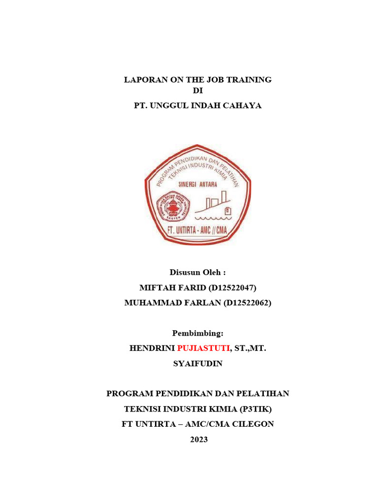 Laporan Ojt 2023 For Perusahaan Revisi Pdf