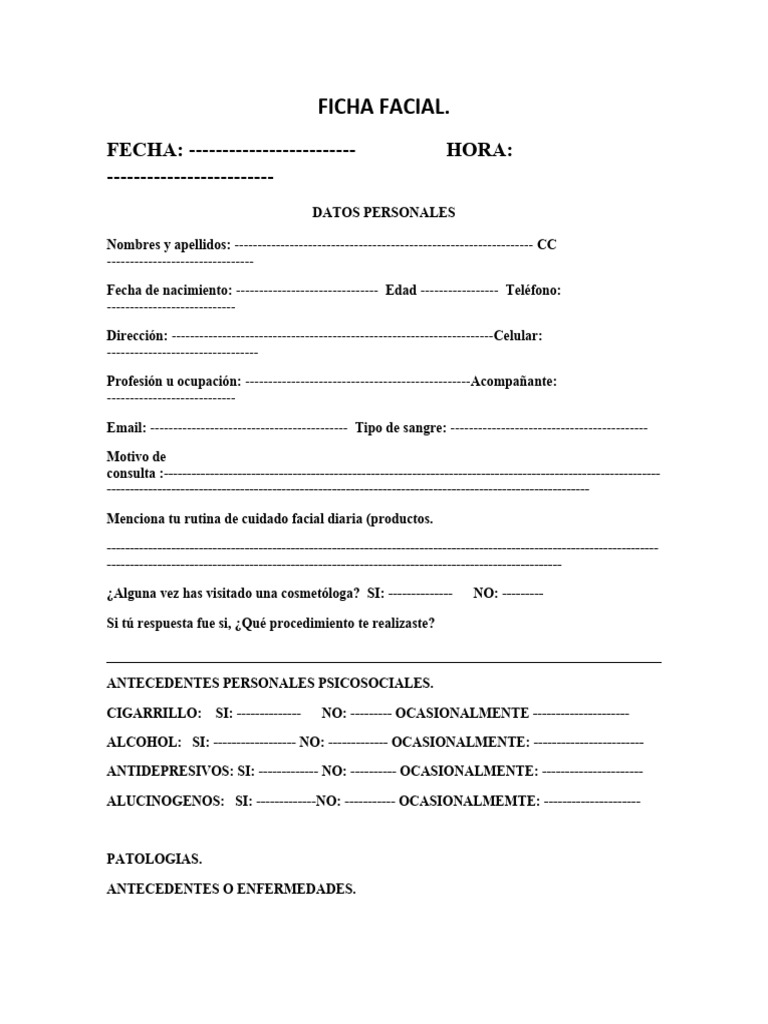Ficha Facial: Evaluación y Consentimiento | PDF