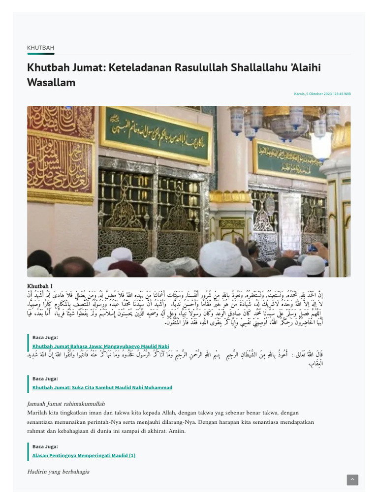 Khutbah Jumat - Keteladanan Rasulullah Shallallahu 'Alaihi Wasallam ...