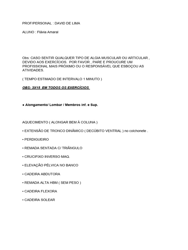 Treino Personalizado para Flávia Amaral | PDF