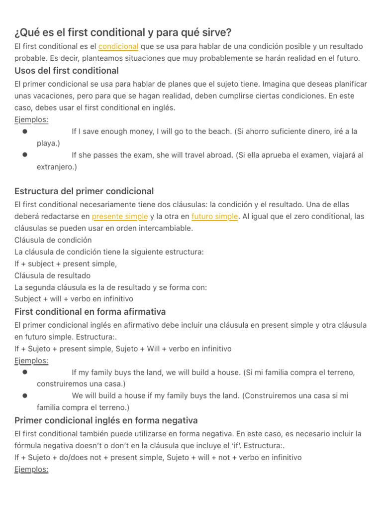 ¿Qué Es El First Conditional y para Qué Sirve | PDF