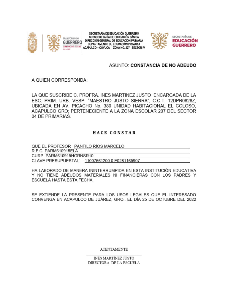 Constancia de No Adeudo 2022-2023 | PDF