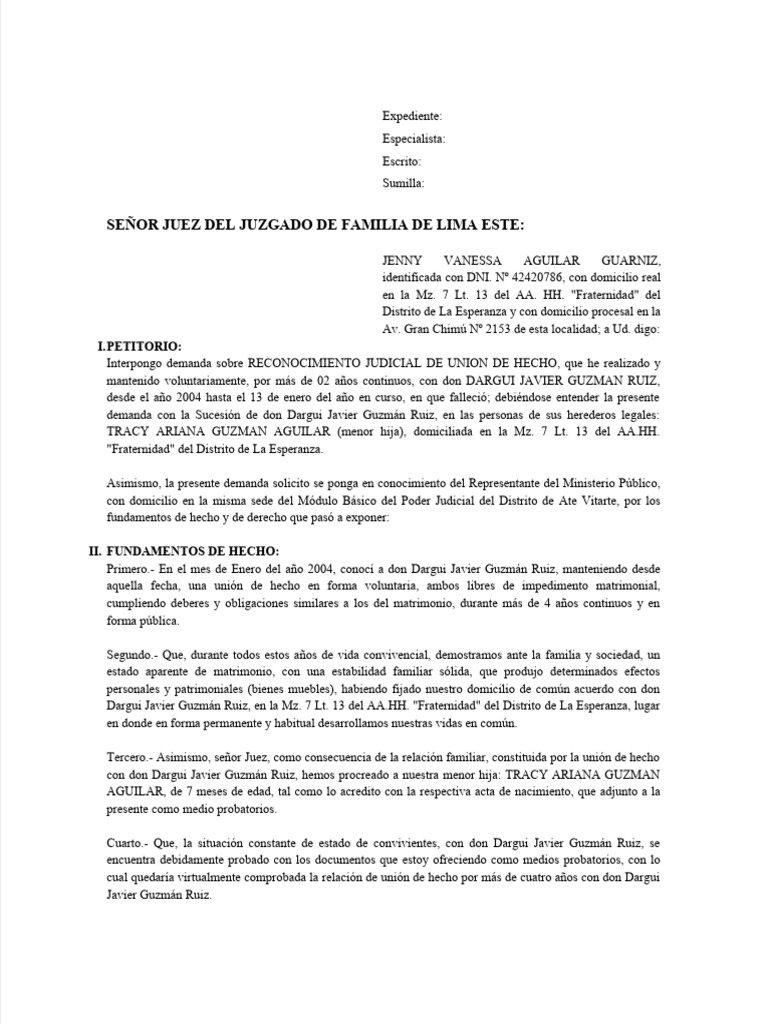 Modelo de Demanda de Union de Hecho | PDF