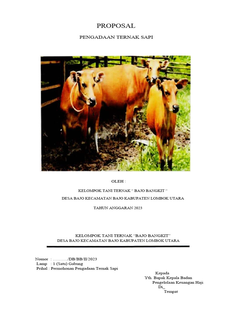 Proposal Permohonan Bantuan Ternak Sapi | PDF Proposal Permohonan Bantuan Ternak Sapi | PDF
