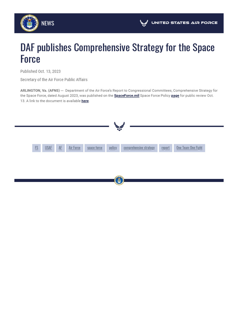 DAF Publishes Comprehensive Strategy For The Space Force | PDF