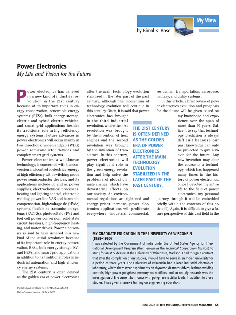 Power Electronics My Life and Vision For The Future My View | PDF