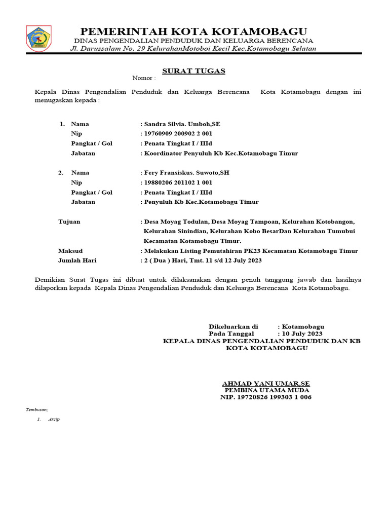 Surat Tugas Listing | PDF