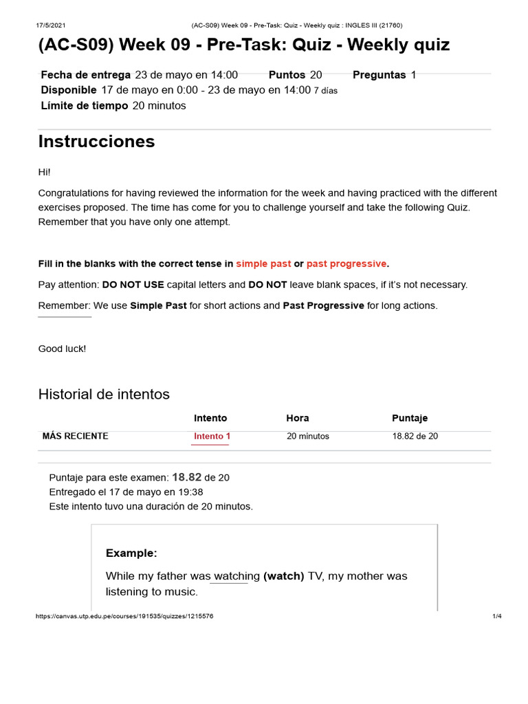 Ac s09 Week 09 Pre Task Quiz Weekly Quiz Ingles III 21760 - Compress | PDF