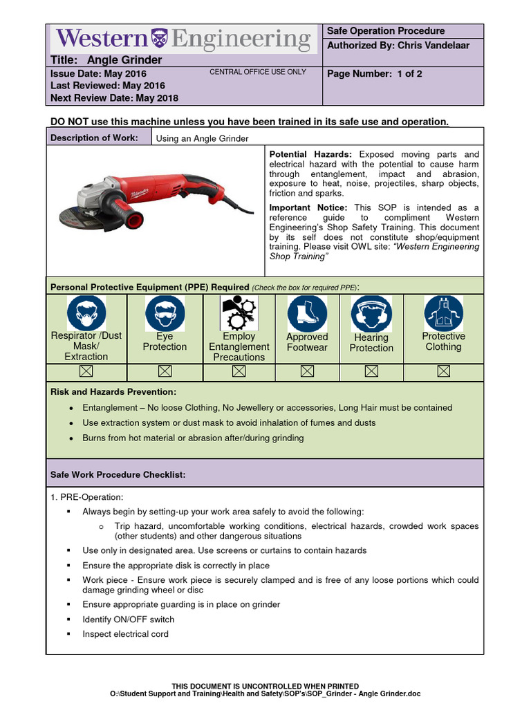 Angle Grinder Safety Guide | PDF | Personal Protective Equipment ...