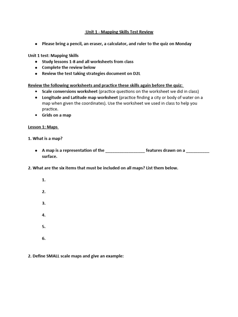 CGC1D Unit 1 Mapping Skills Test Review | Download Free PDF | Longitude ...