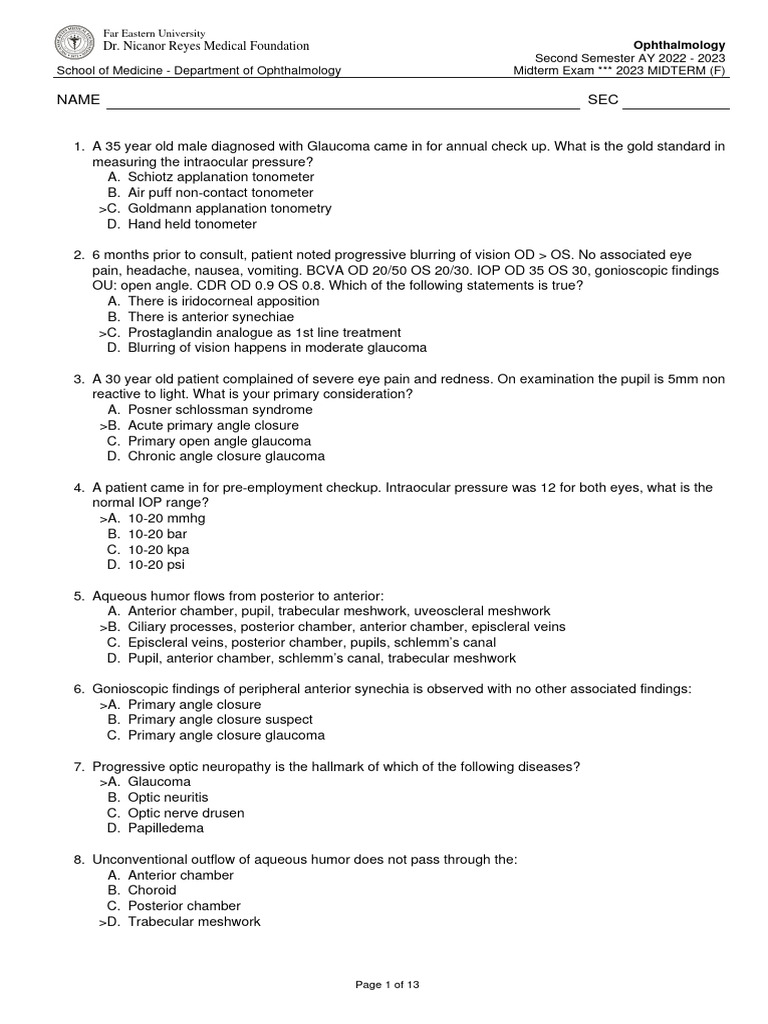 Ophtha Midterms Long Quiz and Major Exam Comp V2 | PDF | Self-Improvement | Wellness