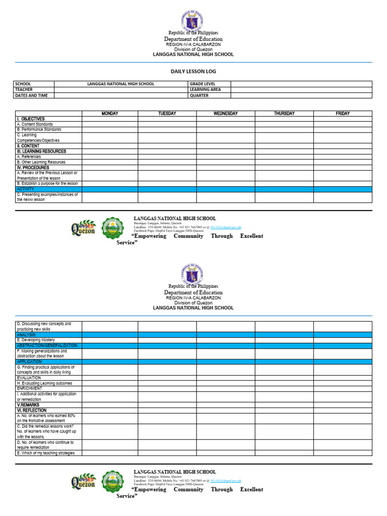 DLL Template | PDF | Learning | Teachers