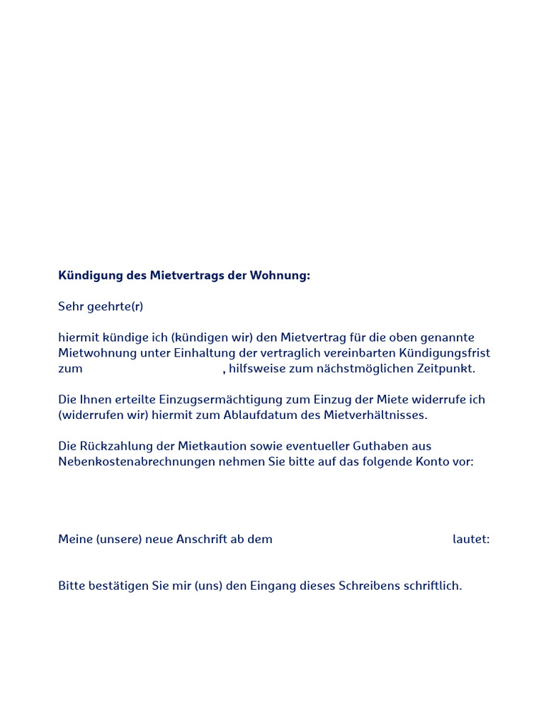 Schriftliche Kndigung Mietvertrag