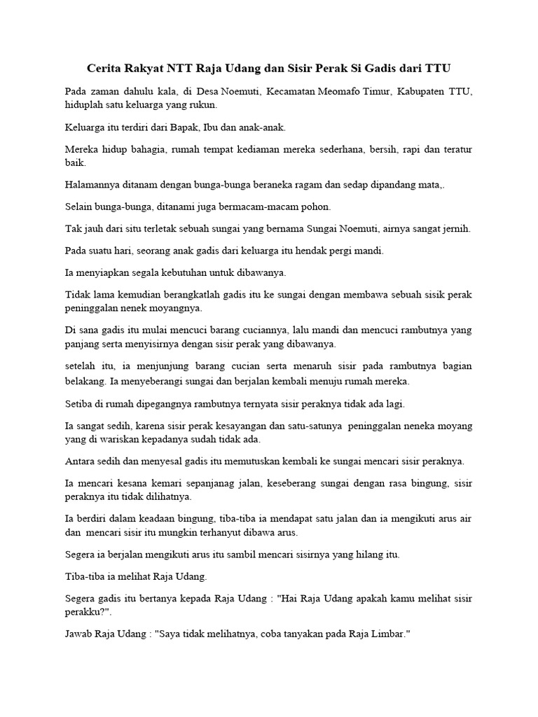 Cerita Rakyat NTT Raja Udang Dan Sisir Perak Si Gadis Dari TTU (Debrito ...