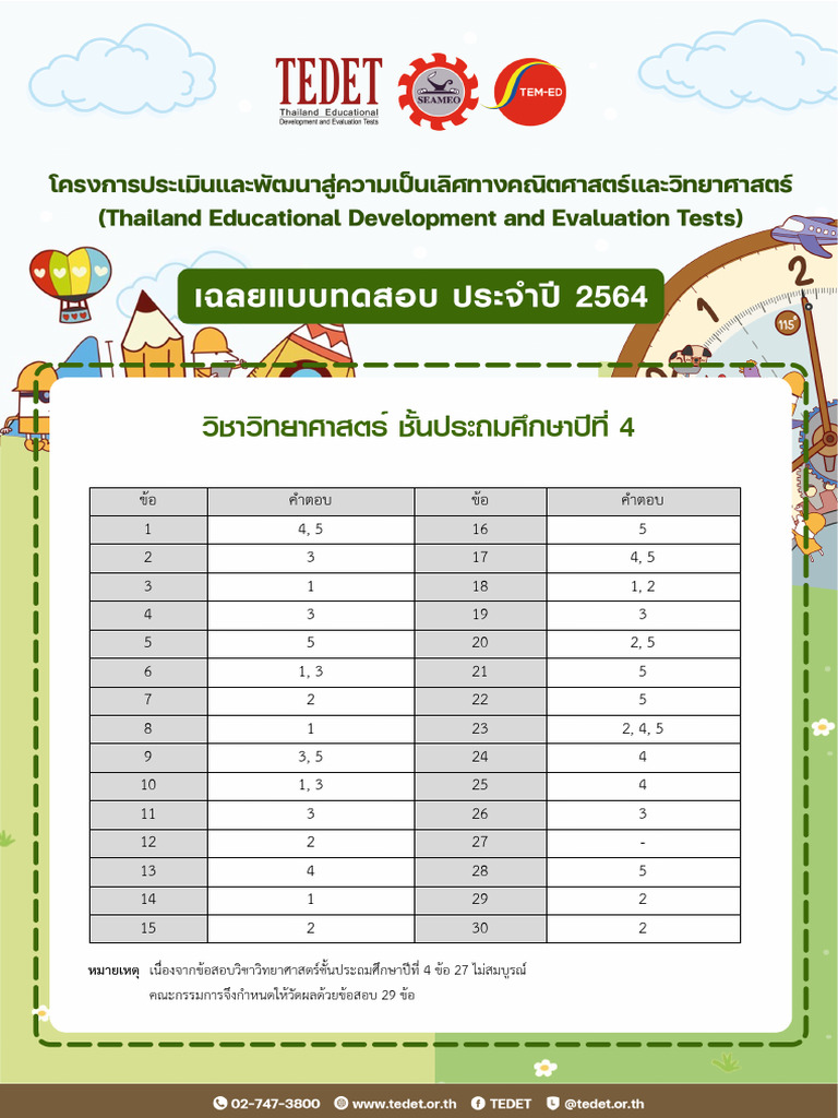 Answer - TEDET64 - Sci Grade 4 | PDF