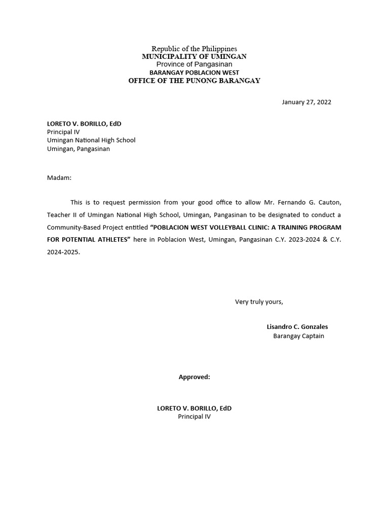 CBP - Letter To Barangay | PDF | Government