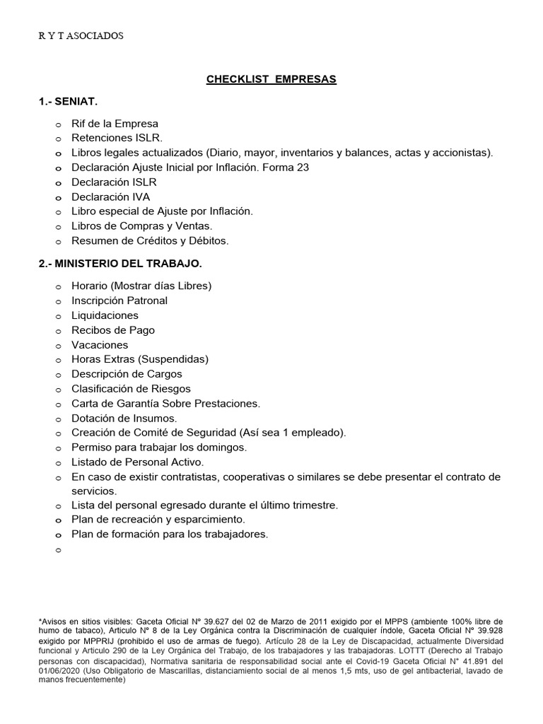 CHECKLIST para EMPRESAS | PDF | Invalidez