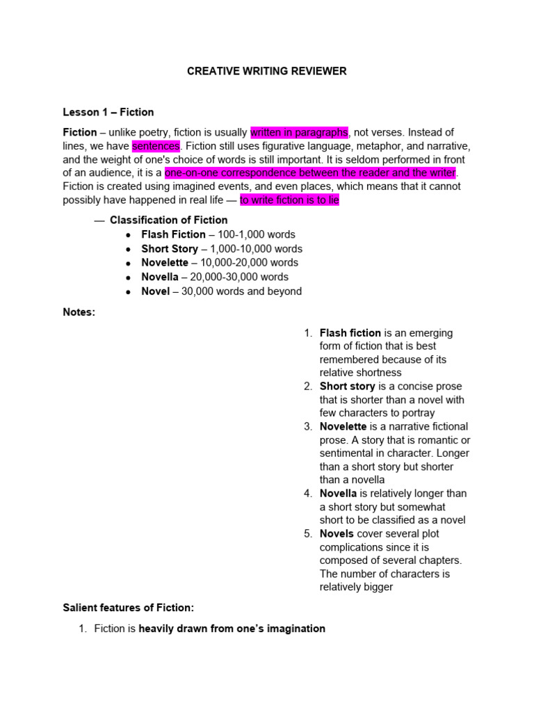 Creative Writing Reviewer | PDF | Narration | Plot (Narrative)