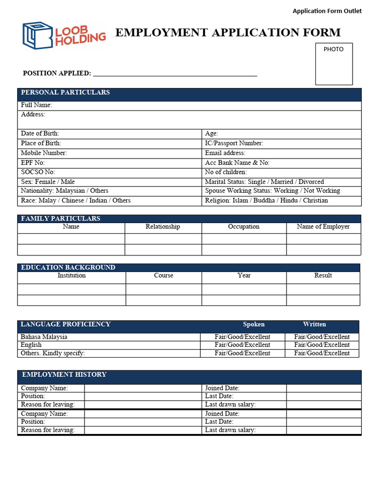 Outlet Application Form | PDF