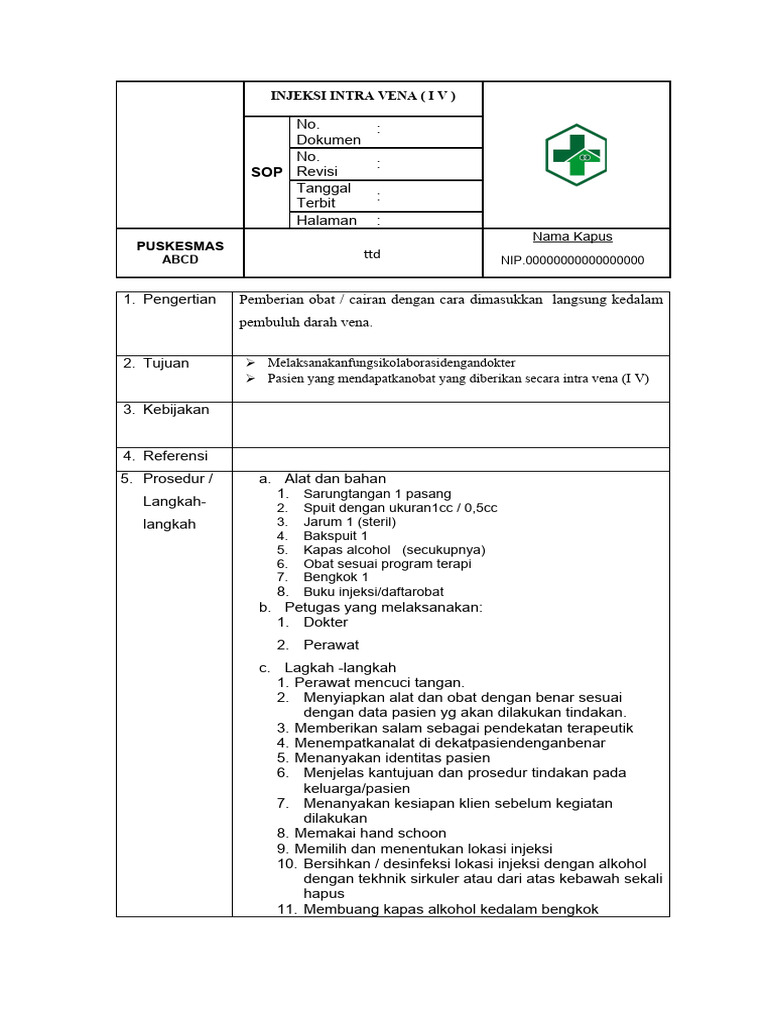 Sop Injeksi IV | PDF | Pengembangan Diri | Sains & Matematika