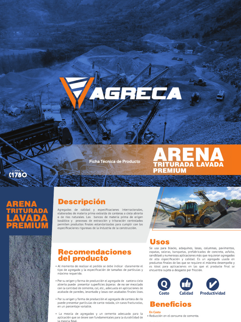 ARENA TRITURADA LAVADA PREMIUM Ficha Tecnica AGRECA | PDF