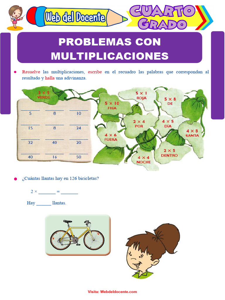 Problemas Con Multiplicaciones Para Cuarto Grado de Primaria | PDF