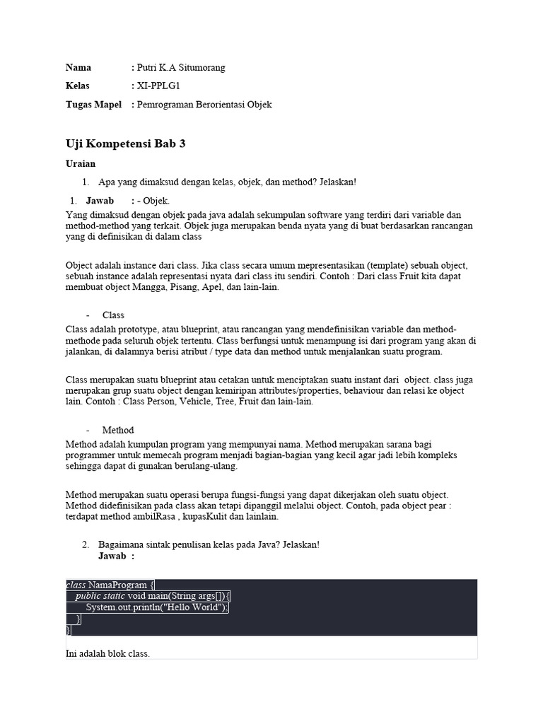 Kelas, Objek, dan Method dalam Java | PDF