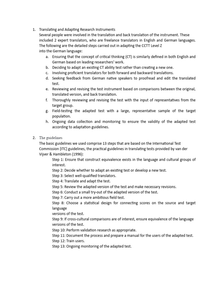 Research Instrument Adaptation Guide | PDF | Translations | Accuracy ...