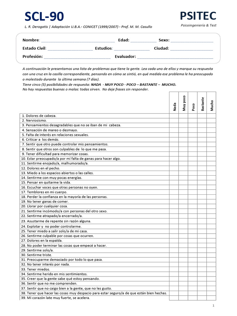 SCL-90 Protocolo | PDF