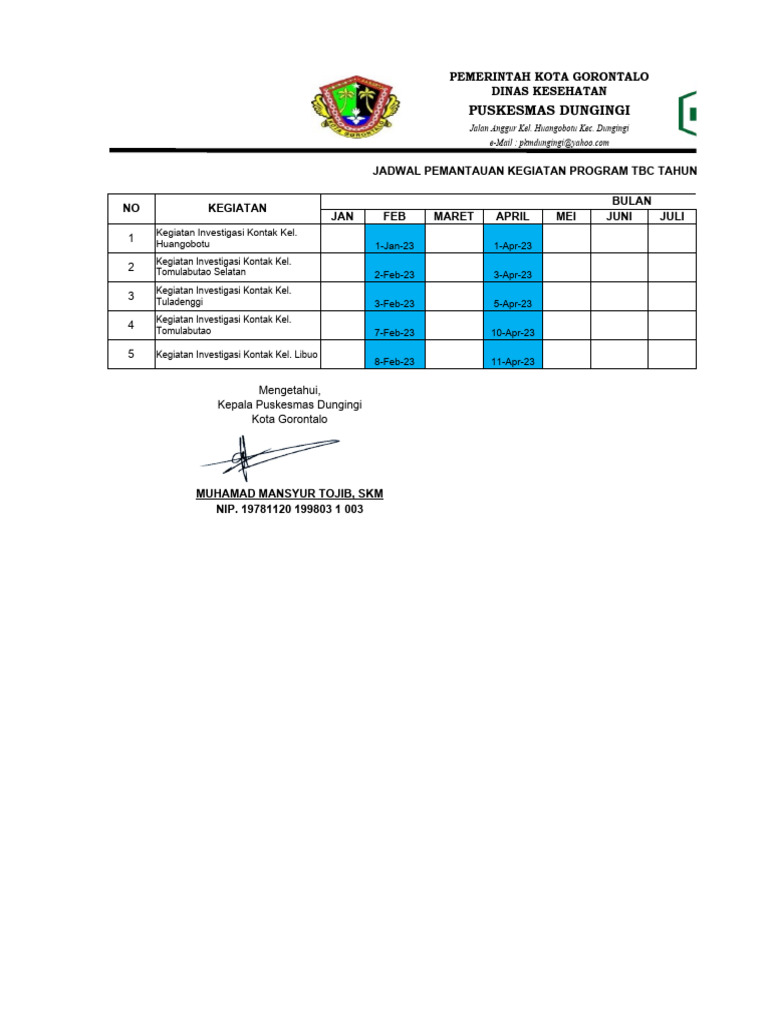 Jadwal Program TBC Puskesmas 2023 | PDF