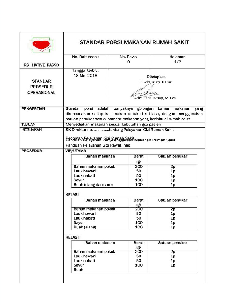 PDF Spo Standar Porsi Makanan Rs - Compress | PDF