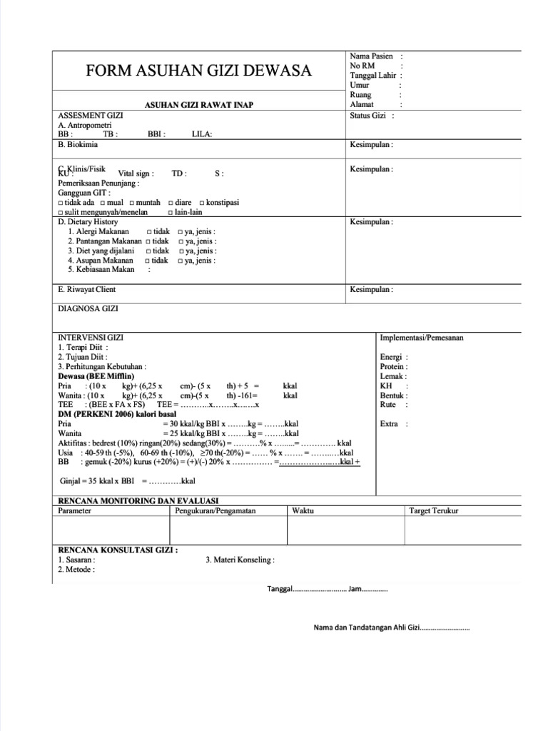 PDF Form Asuhan Gizi Dewasa - Compress | PDF