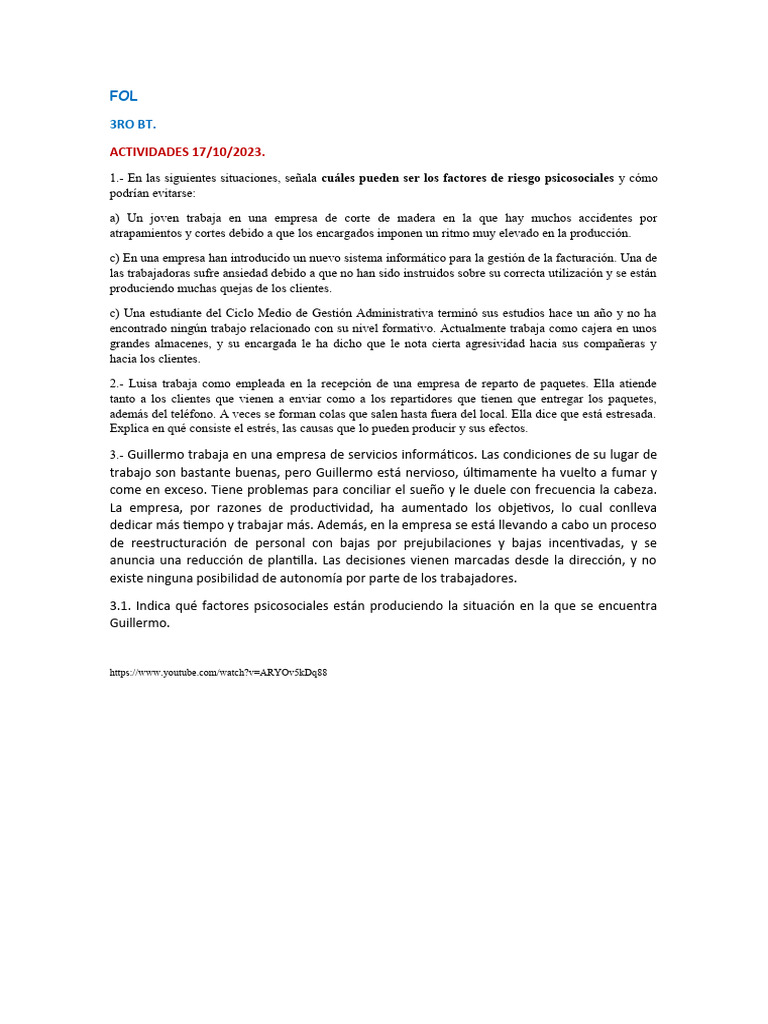 Fol. Fact - Psicosociales, Activ. | PDF