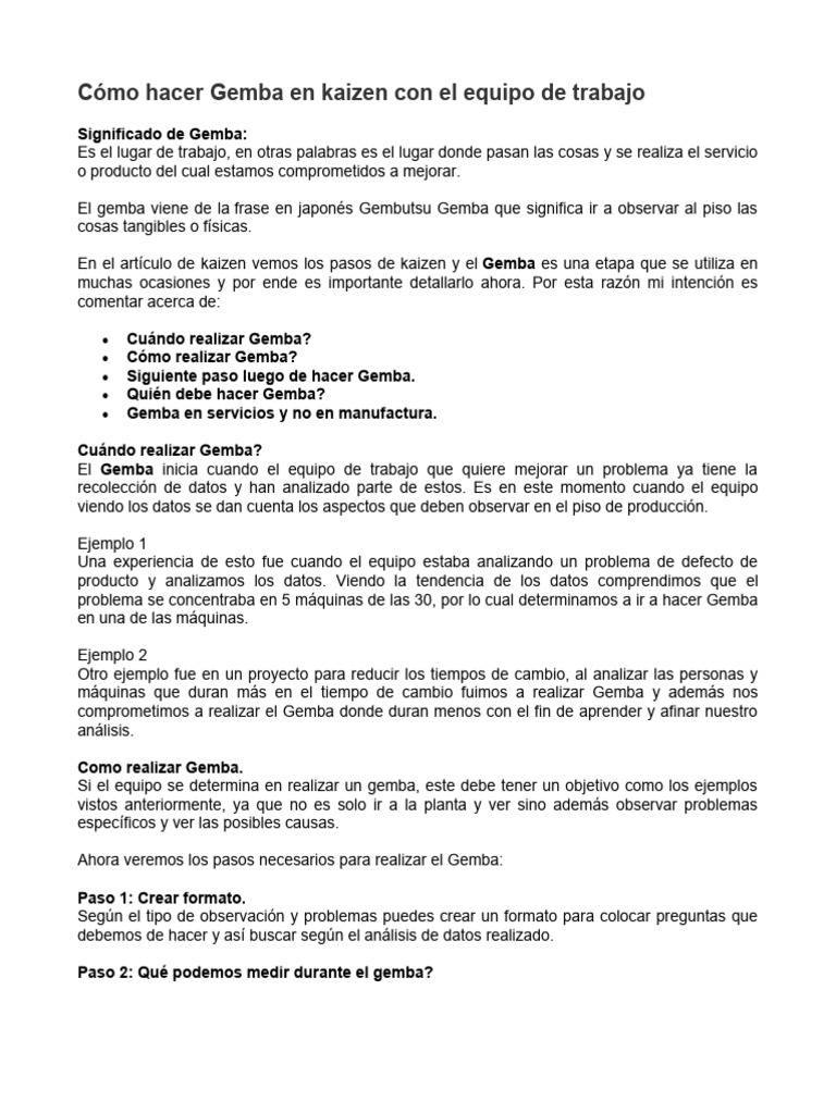 Guía Práctica de Gemba en Kaizen | PDF