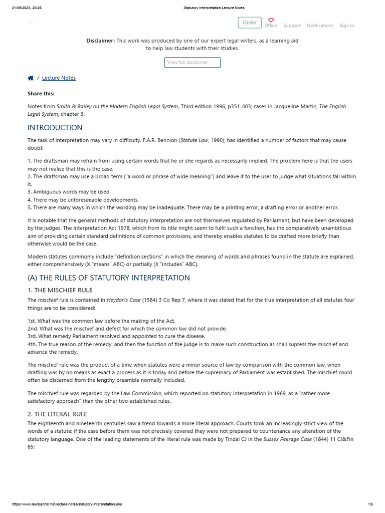 Statutory Interpretation Lecture Notes | PDF | Statutory Interpretation ...