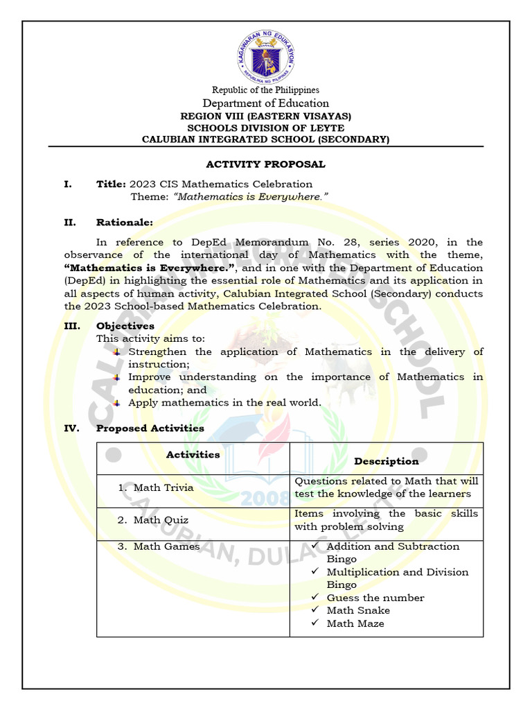 Activity Proposal Math Month | PDF | Mathematics | Learning