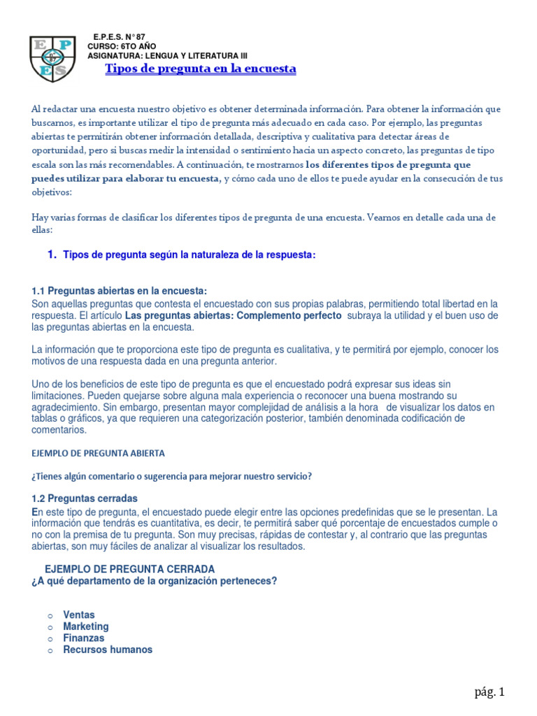 Tipos de Pregunta en La Encuesta | PDF | Metodología de encuesta | Cuestionario
