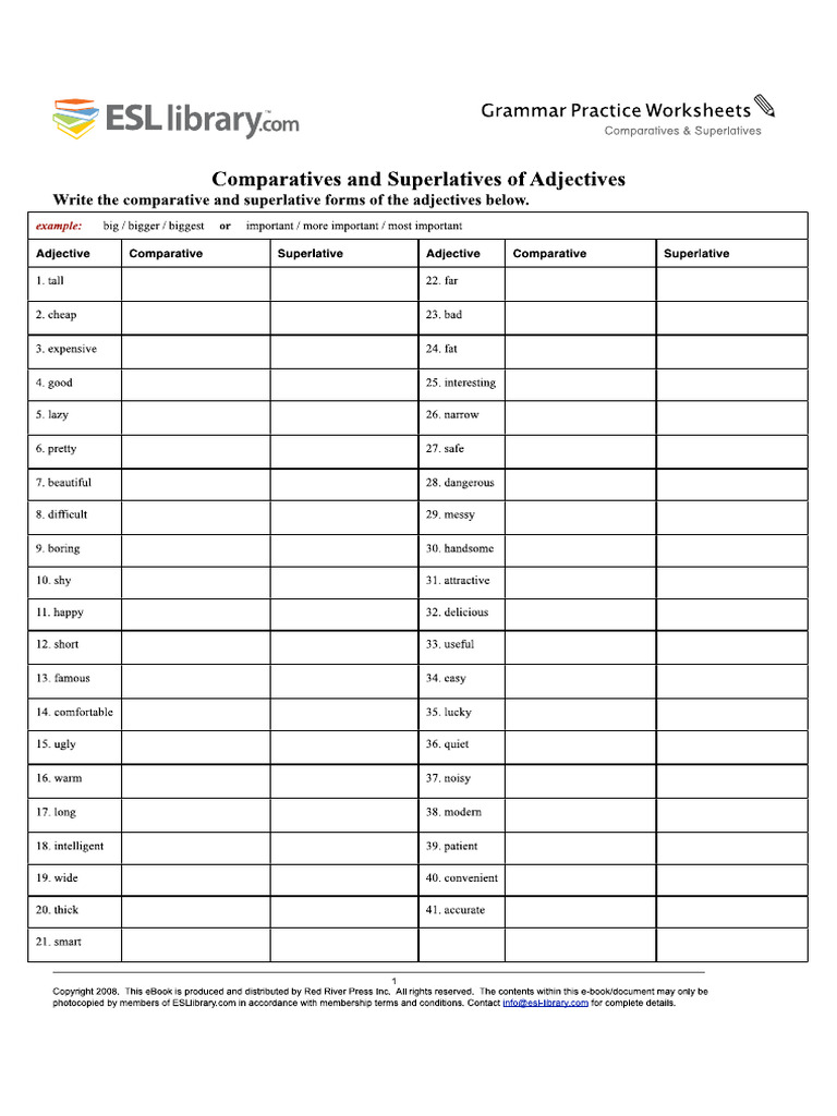 Comparatives Superlatives Worksheet 1 | PDF