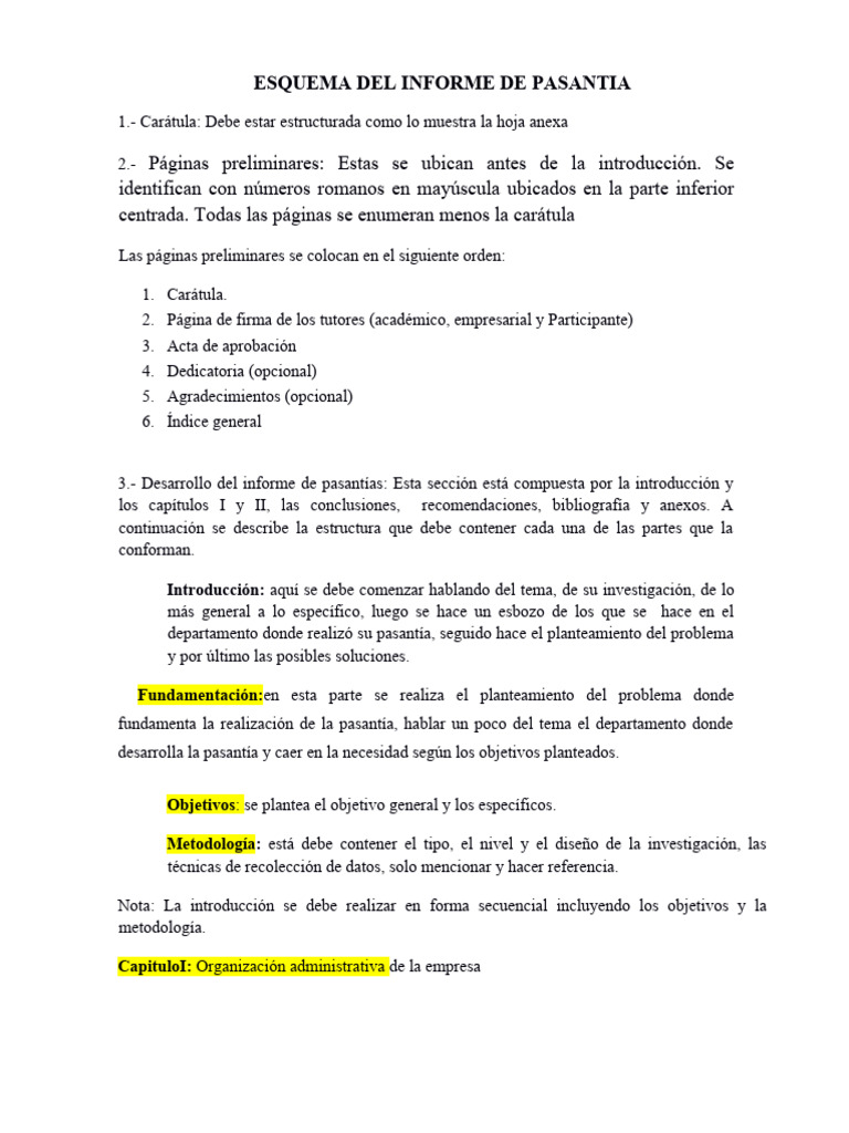 Esquema para Realizar Informe de Pasantias | PDF