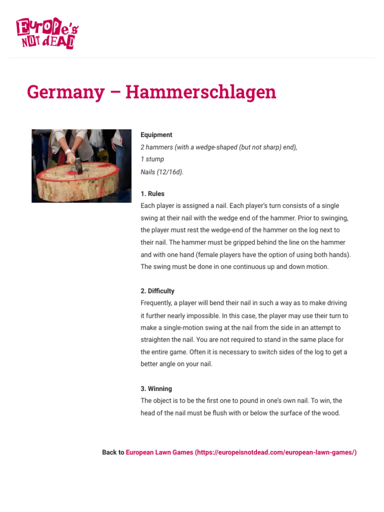 Germany - Hammerschlagen: Equipment | PDF | Sports & Recreation | History