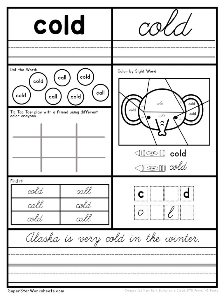 Second Grade Sight Word Worksheet COLD | PDF